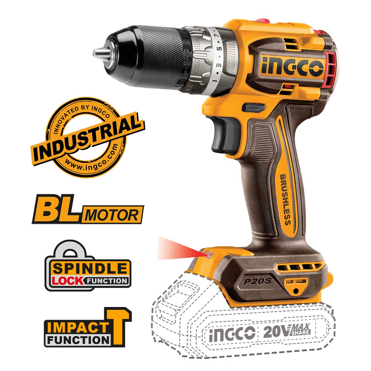 Ingco Σετ Γωνιακός Τροχός & Δραπανοκατσάβιδο Brushless 20V με 2 ...