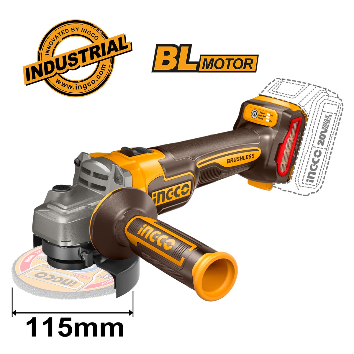 Ingco Σετ Γωνιακός Τροχός & Δραπανοκατσάβιδο Brushless 20V με 2 ...