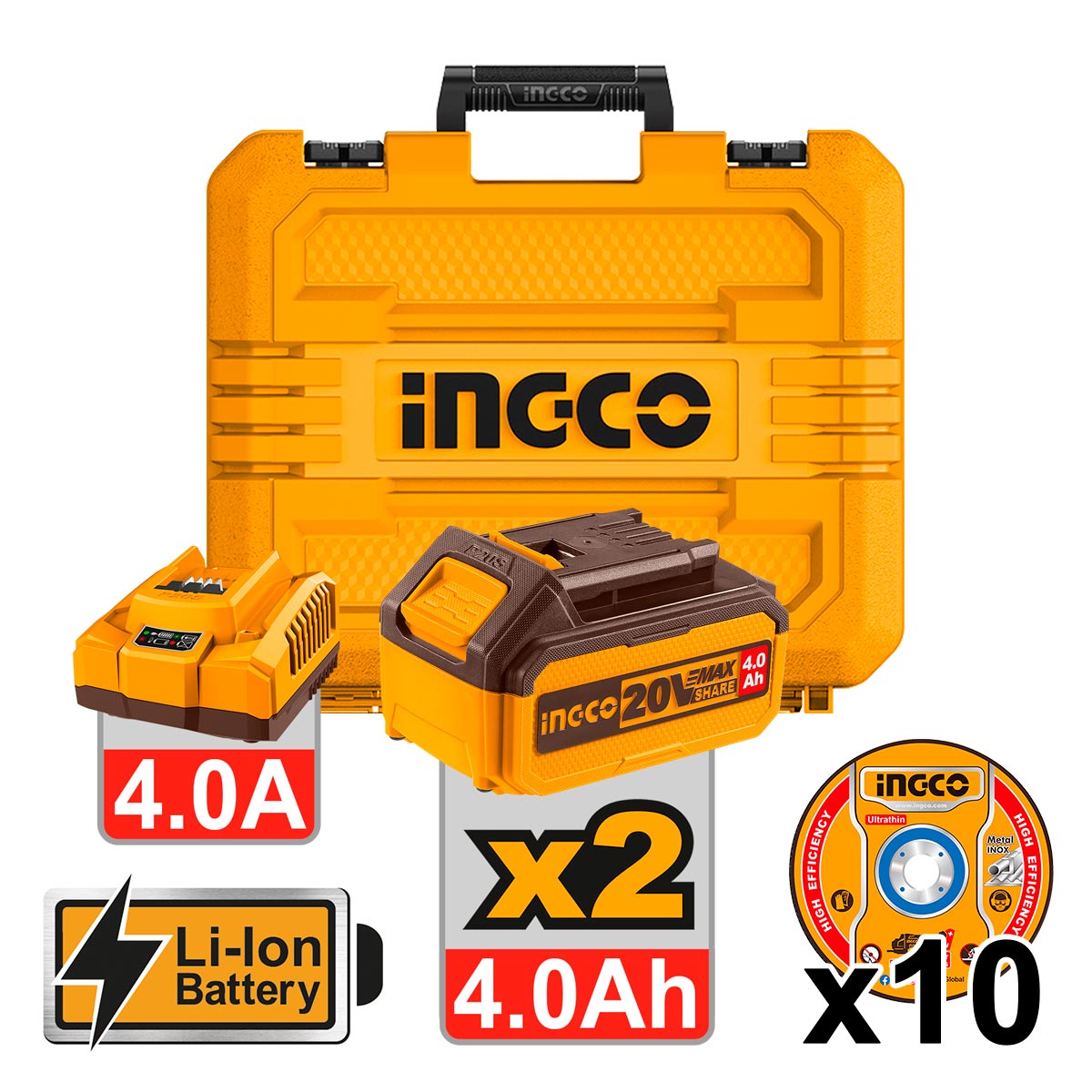 Γωνιακός Τροχός Μπαταρίας 115mm 20V Li-Ion INGCO | Καζάντζας Χρώματα